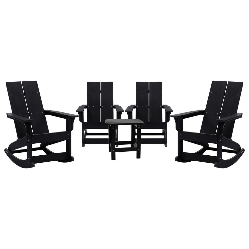 Carnegy Avenue Finn Black 5-Piece Wood Outdoor Rocking Chair Modern ...