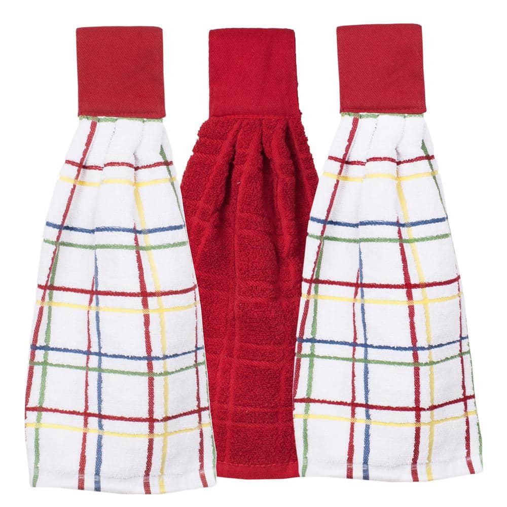 RITZ Paprika Red Cotton Solid and Multi-Check Tie Towel Set (3-Pack ...