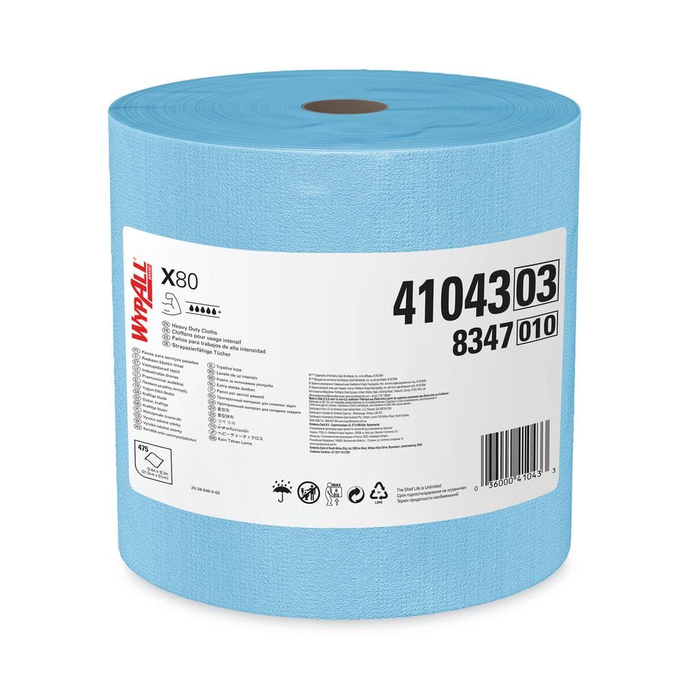WYPALL 12.5 in. x 13.4 in. Blue X80 Jumbo Roll Cloths with HYDROKNIT ...