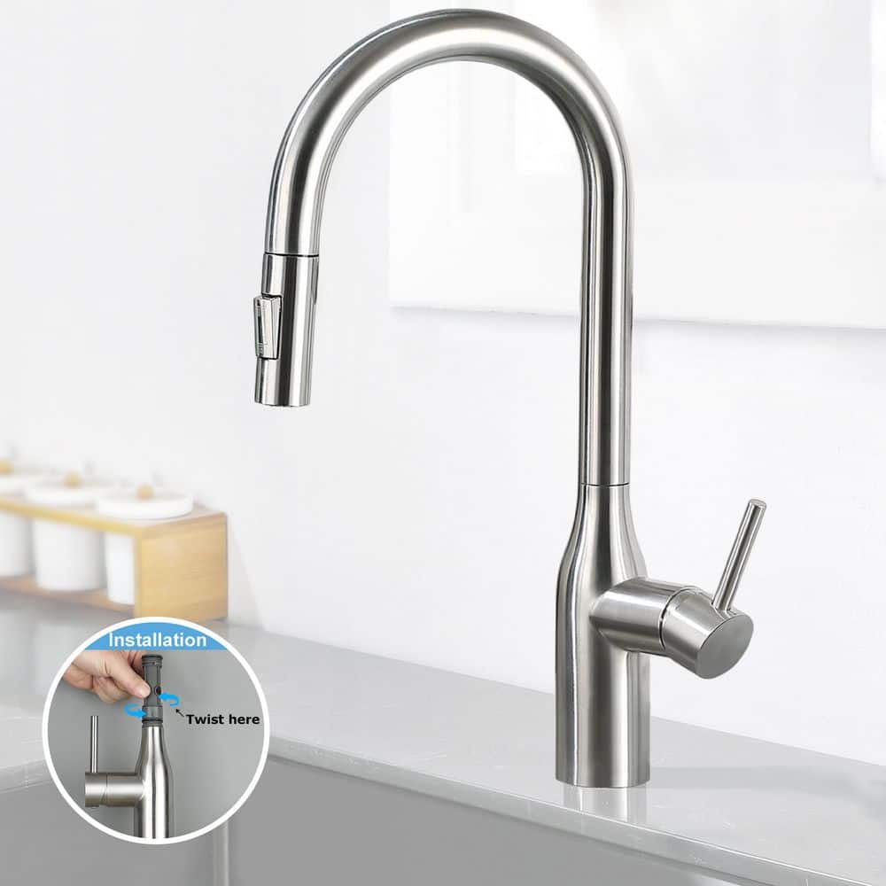 ruiling 18 in. 2 Spray Mode Single Handle Pull Down Sprayer Kitchen ...