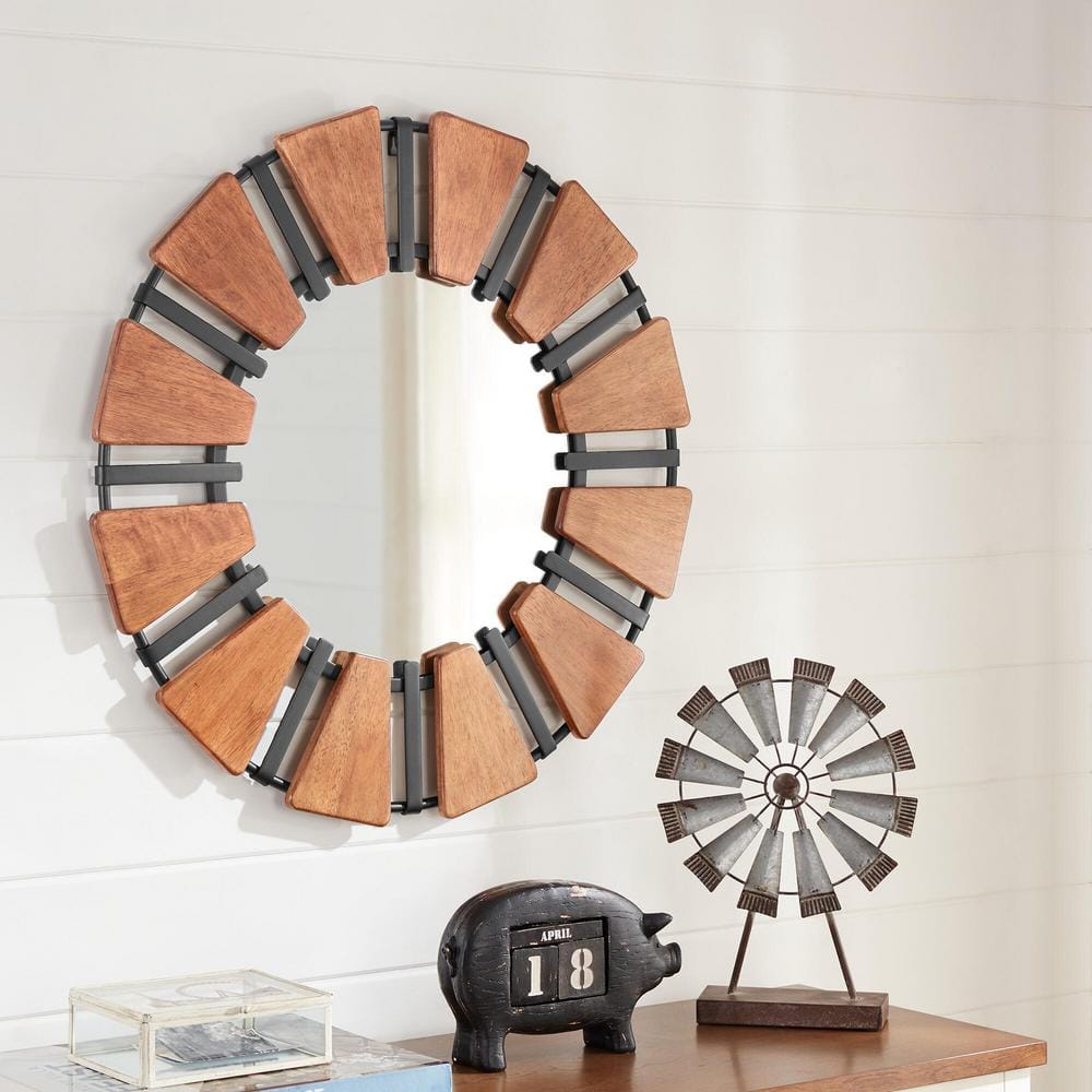 Home Decorators Collection Medium Round Brown Antiqued Farmhouse Accent ...