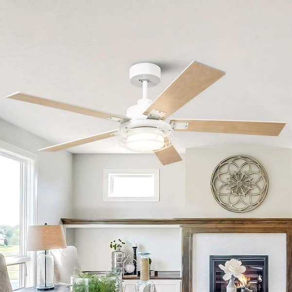 IHOMEadore 52 in. Indoor Integrated LED White Ceiling Fan with Light ...