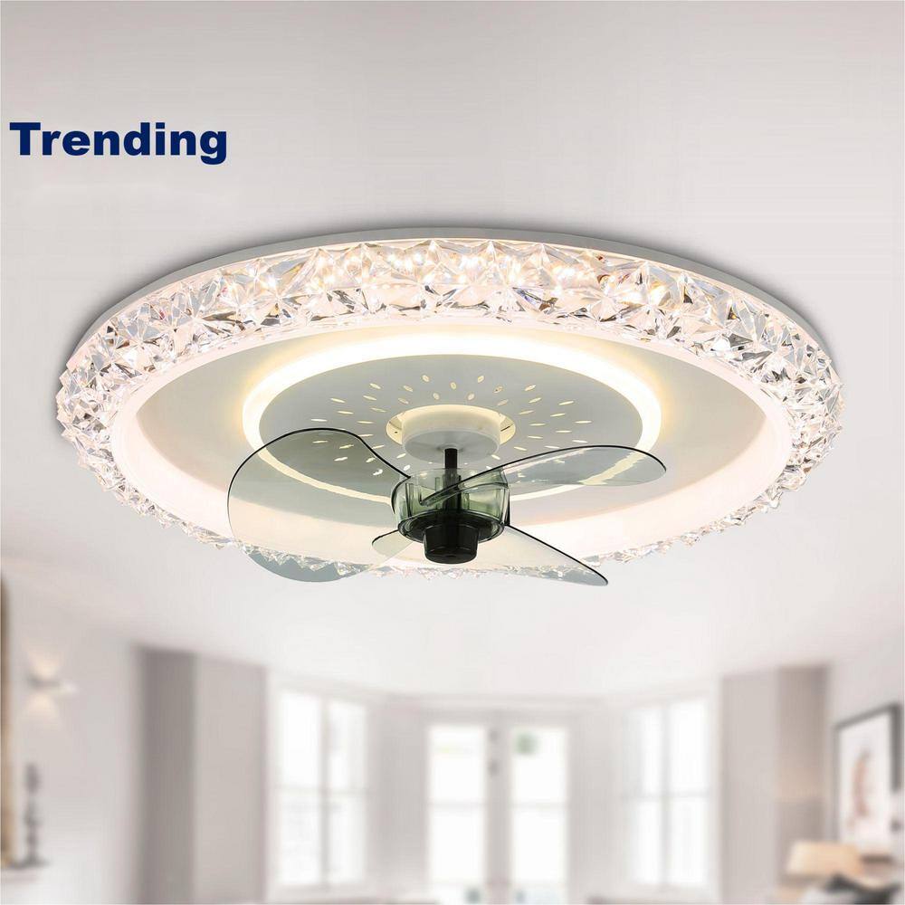 Oaks Aura 20 in. LED Indoor White Glam Crystal Low Profile Ceiling Fan ...