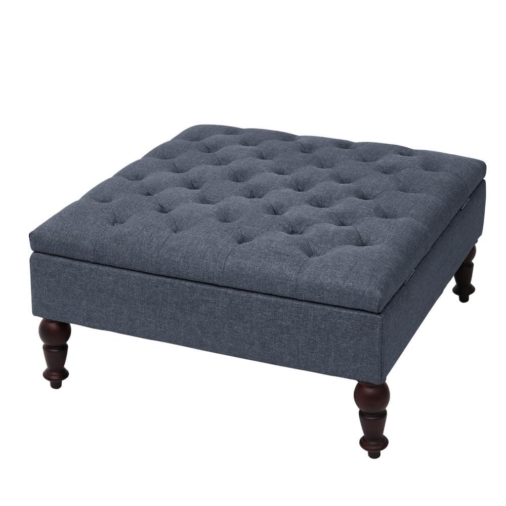 Maypex W33.8 in. x D33.8 in. x H16.9 in. Denim Blue Fabric Upholstered ...