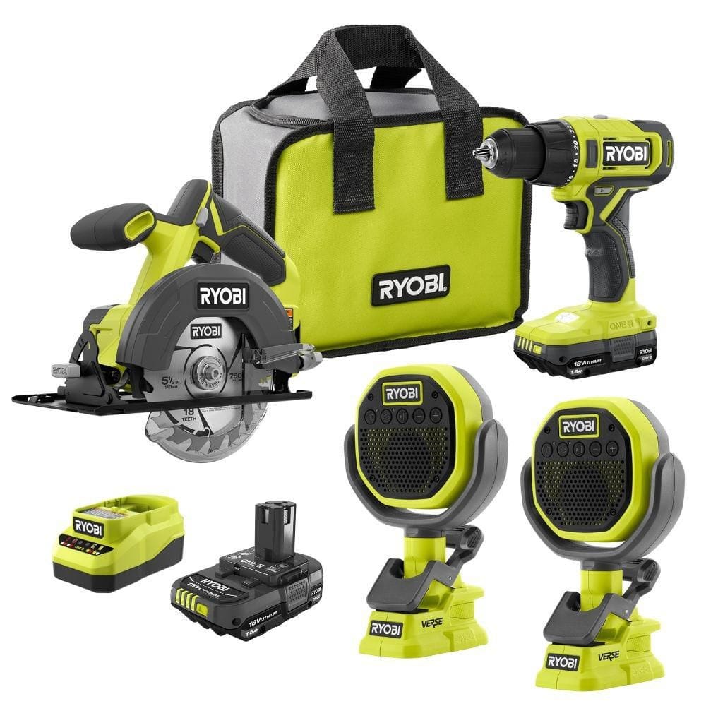 RYOBI ONE+ 18V Cordless 2-Tool Combo Kit with (2) 1.5 Ah Batteries ...