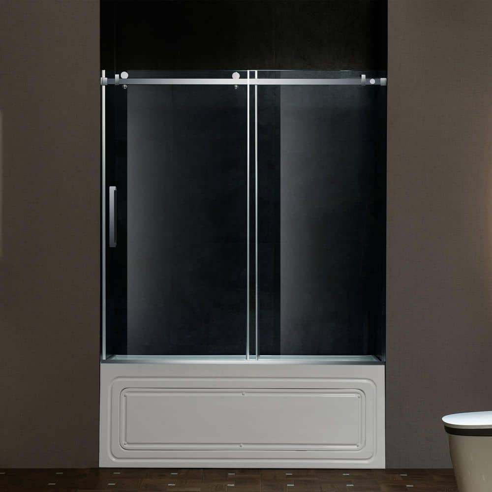 WOODBRIDGE 60 in. W x 62 in. H Single Sliding Frameless Tub Door in ...