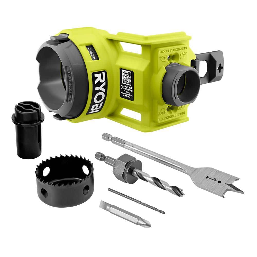 RYOBI Wood Door Lock Installation Kit with Wood Hole Saw, Spade Bit, Pilot Bit, and Double Ended ...