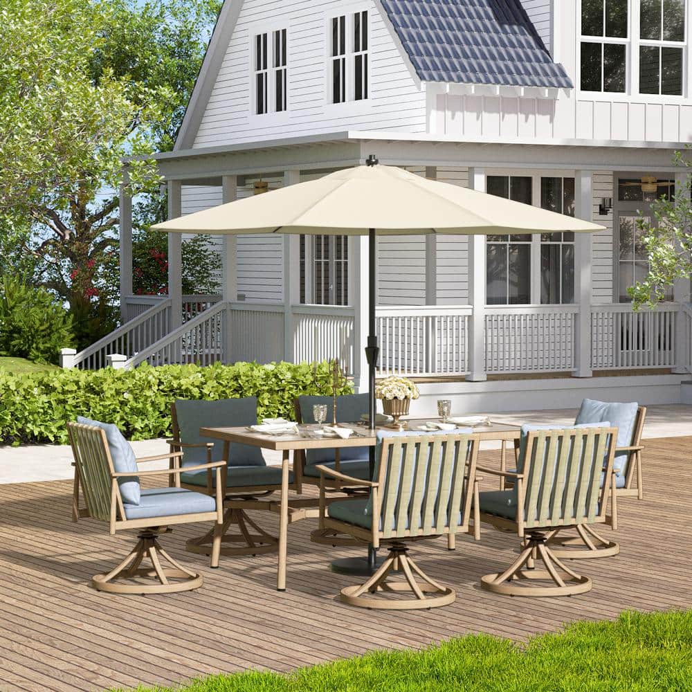 ChillPavilion Sunset Retreat 7-Piece Aluminum Outdoor Dining Set with ...