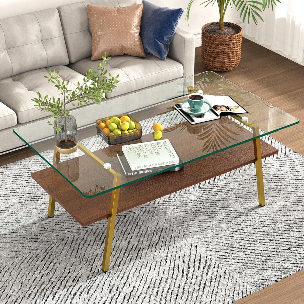 Seafuloy 38.58 in. Modern Rectangle Tempered Clear Glass Coffee Table ...