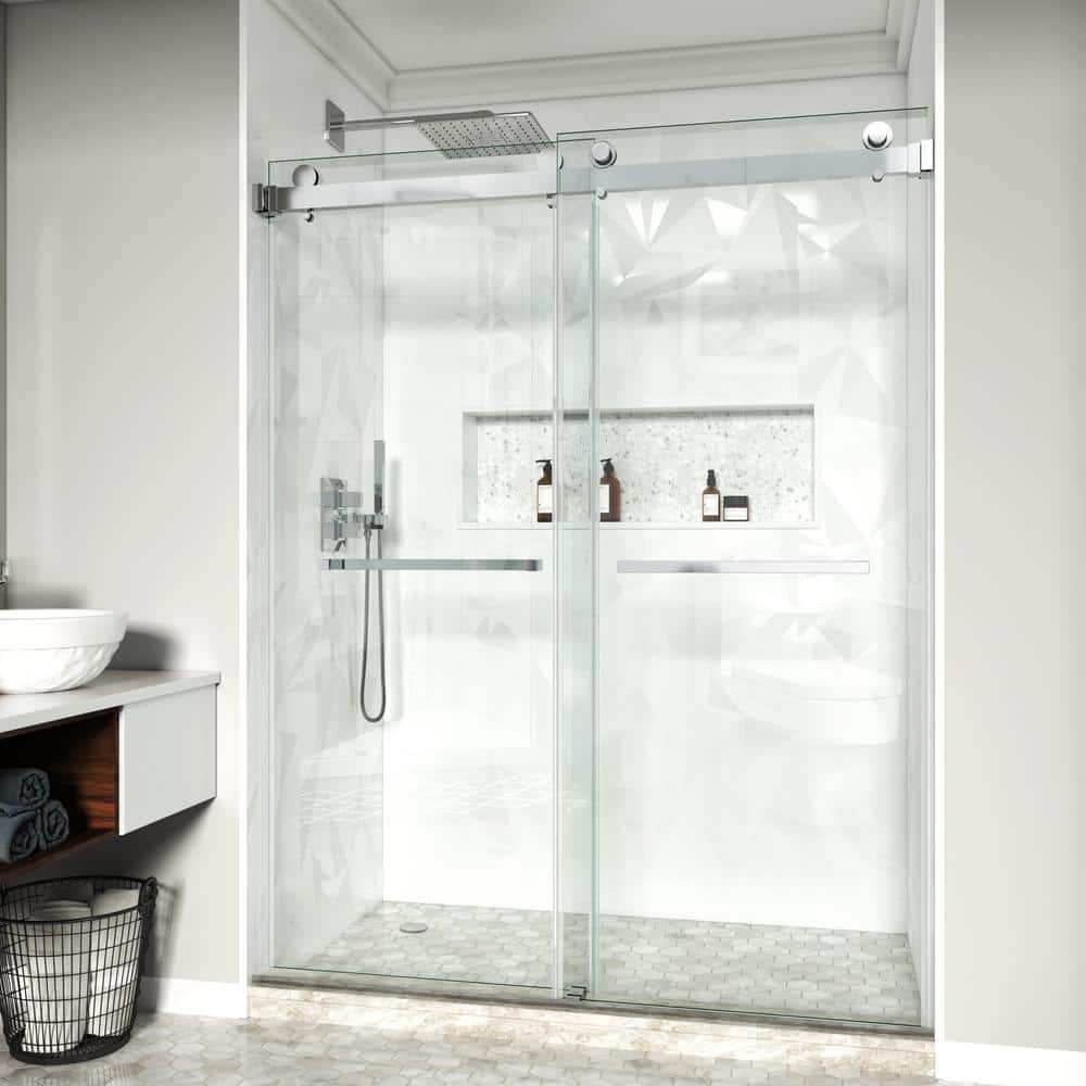 MOHALEN 56-61 in. W x 72 in. H Double Sliding Frameless Shower Door in Chrome with 3/8 in. Clear ...