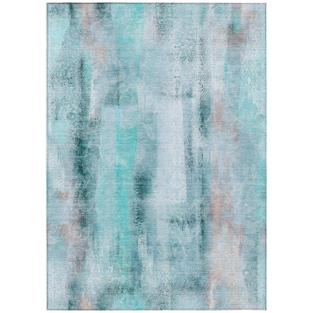 HomeRoots Teal 8 ft. x 10 ft. Woven Border Polyester Rectangle Indoor ...