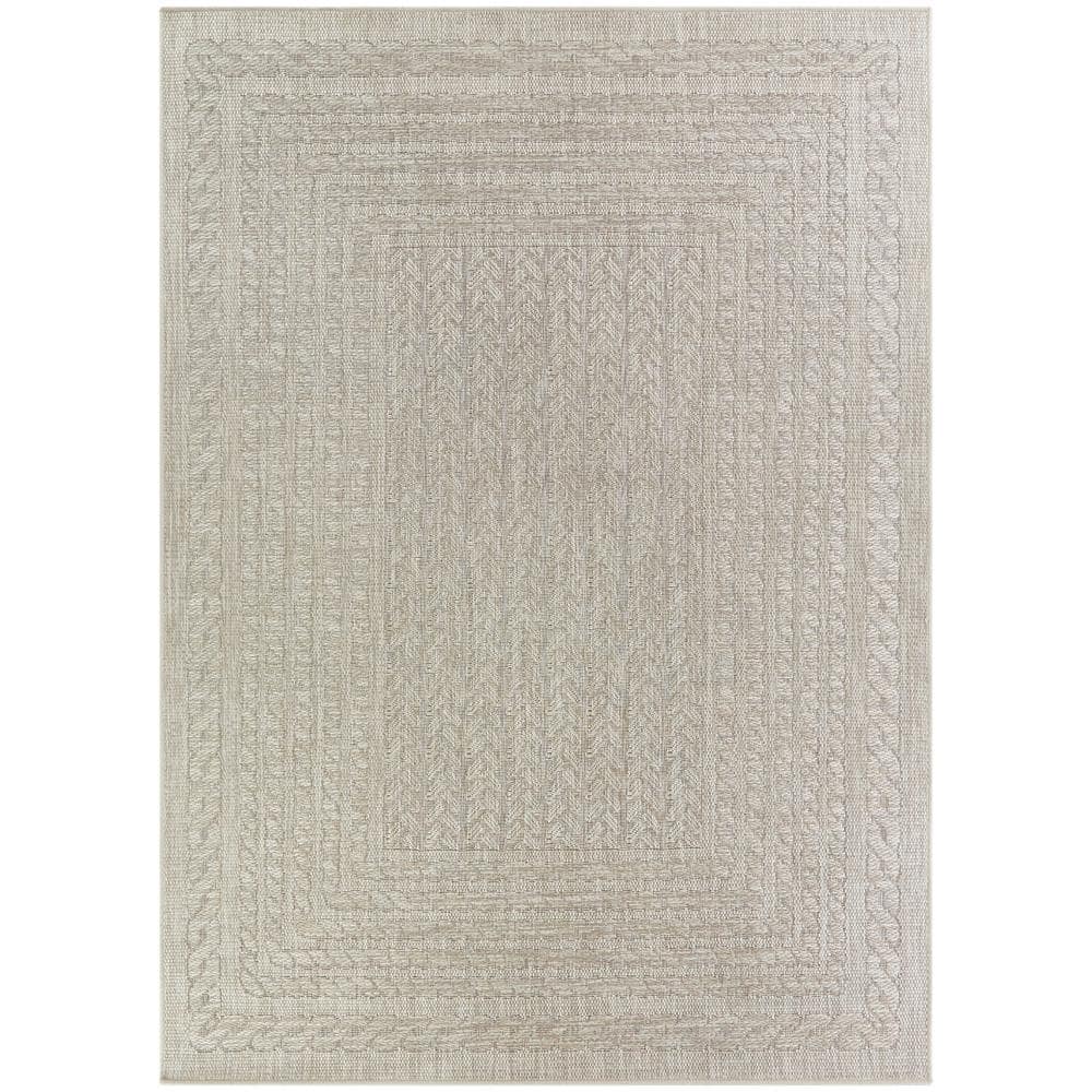BALTA Wagner Grey 5 ft. x 7 ft. Flatweave Border Indoor/Outdoor Area ...