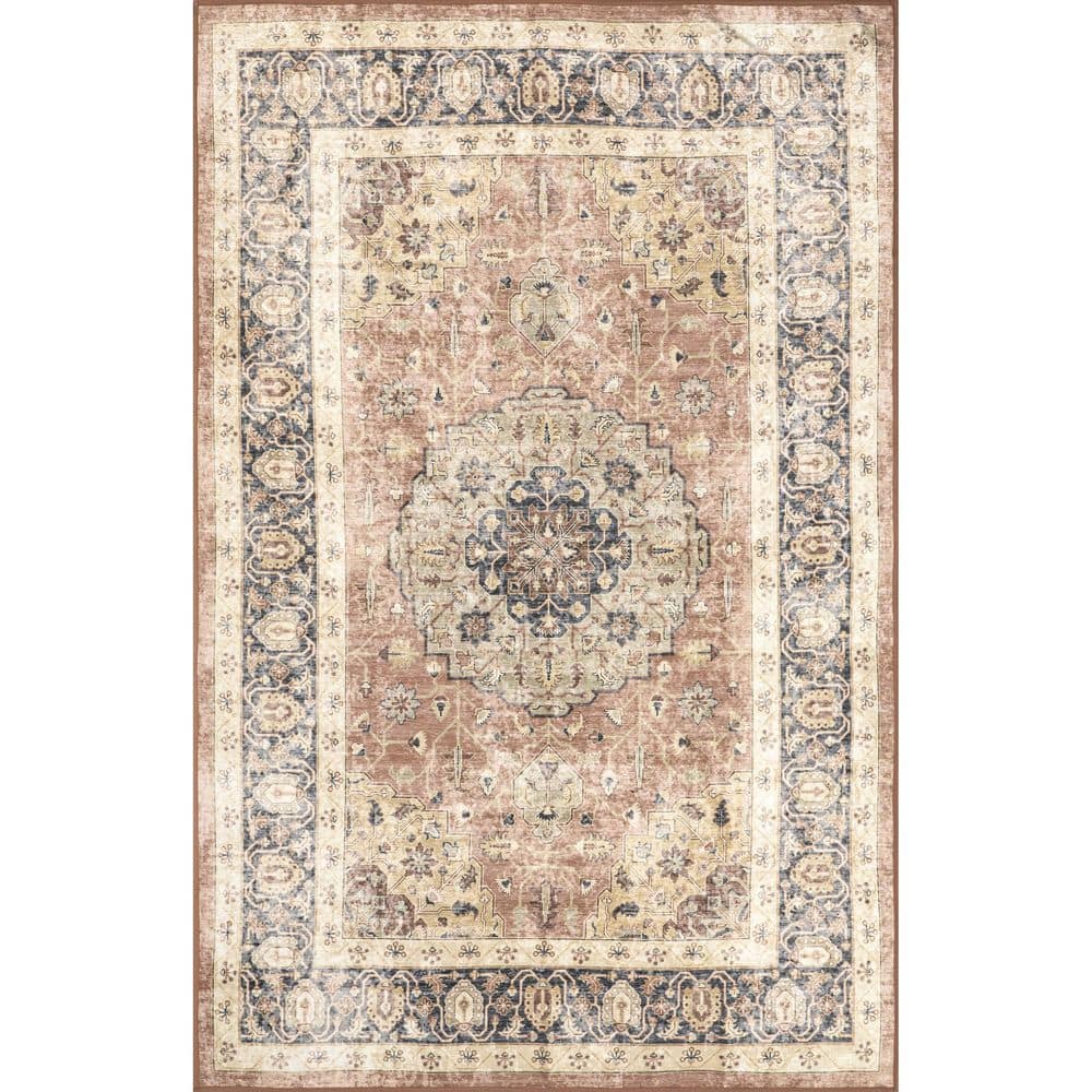 nuLOOM Jessa Faded Medallion Machine Washable Peach 8 ft. x 10 ft. Area ...