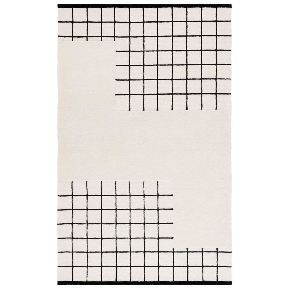 SAFAVIEH Genre 3 ft. x 5 ft. Ivory/Black Border Isometric Area Rug ...