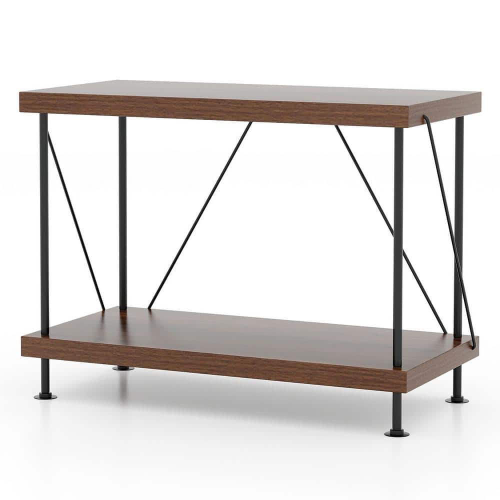 Gymax 2 Tiers Household Shelving Unit in Walnut Multipurpose Display ...