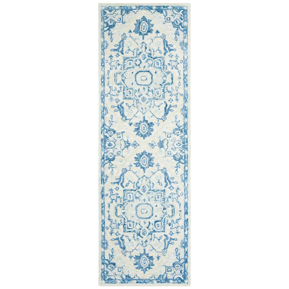 SAFAVIEH Micro-Loop Ivory/Blue 2 ft. x 7 ft. Border Runner Rug MLP503G ...