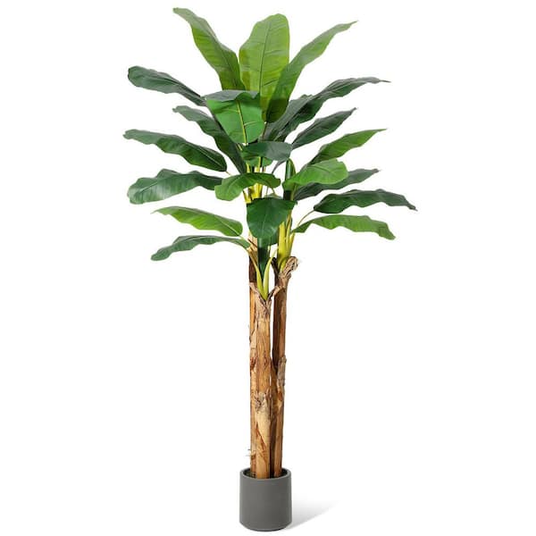 7 ft. Faux Banana Tree, Artificial Banana Tree in Grey Pot, Artificial ...