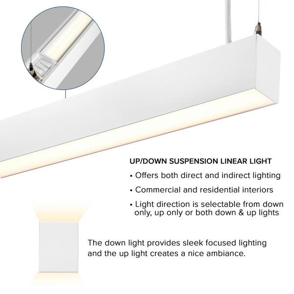 Maxxima 4 ft. LED White Linear Up/Down Light Fixture 3 CCT 3500K-5000K ...