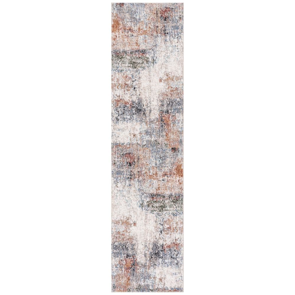 SAFAVIEH Jasmine 2 ft. x 9 ft. Ivory/Blue Distressed Marble Runner Rug ...