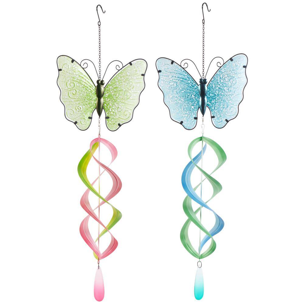 Litton Lane 32 in. Extra Large Multi Colored Metal Butterfly Swirl Wind ...