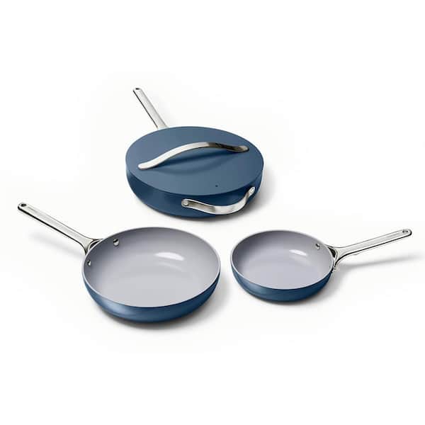 CARAWAY HOME 3-Piece Ceramic Fry Pan Trio Cookware Set in Navy CW-BN11 ...