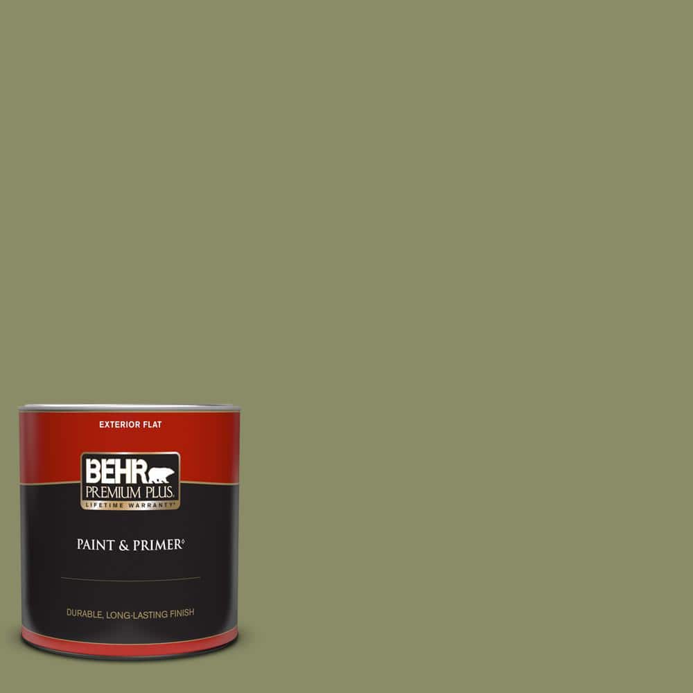 BEHR PREMIUM PLUS 1 qt. #S370-5 Pesto Paste Flat Exterior Paint ...