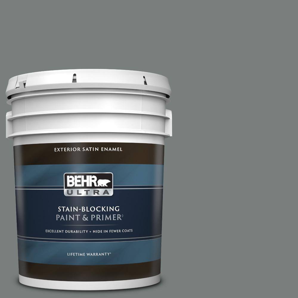 BEHR ULTRA 5 gal. #PPU25-18 Shutter Gray Satin Enamel Exterior Paint ...
