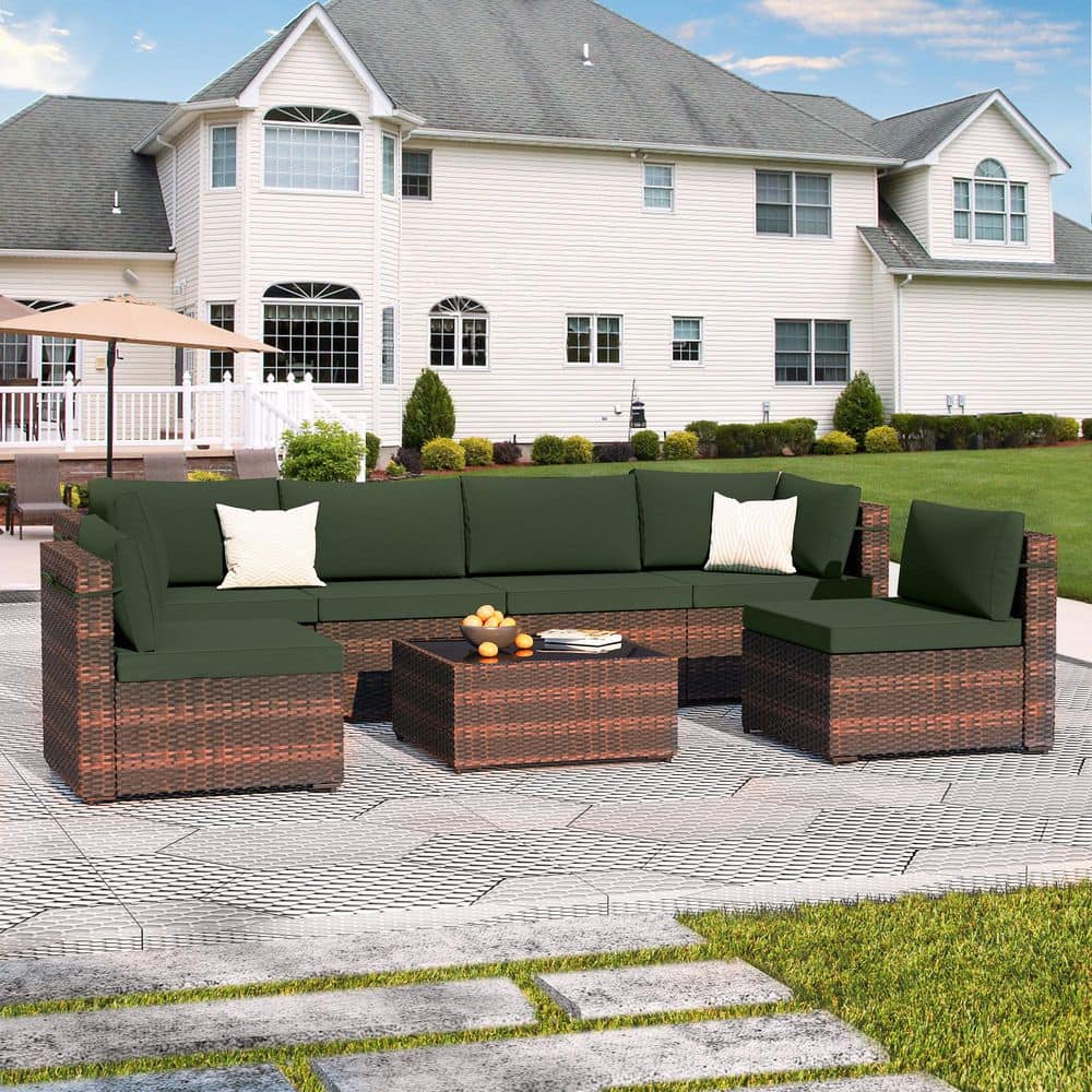 UPHA 7-Piece Wicker Outdoor Patio Conversation Sectional Seating Set ...