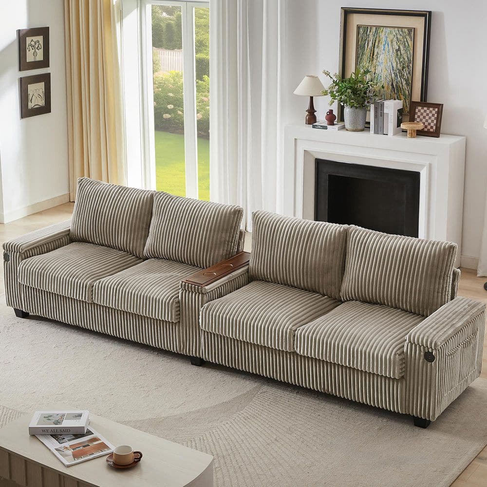 aisword 133 in. Modern Corduroy Rectangle 4-Seat Sofa Couch in Brown ...