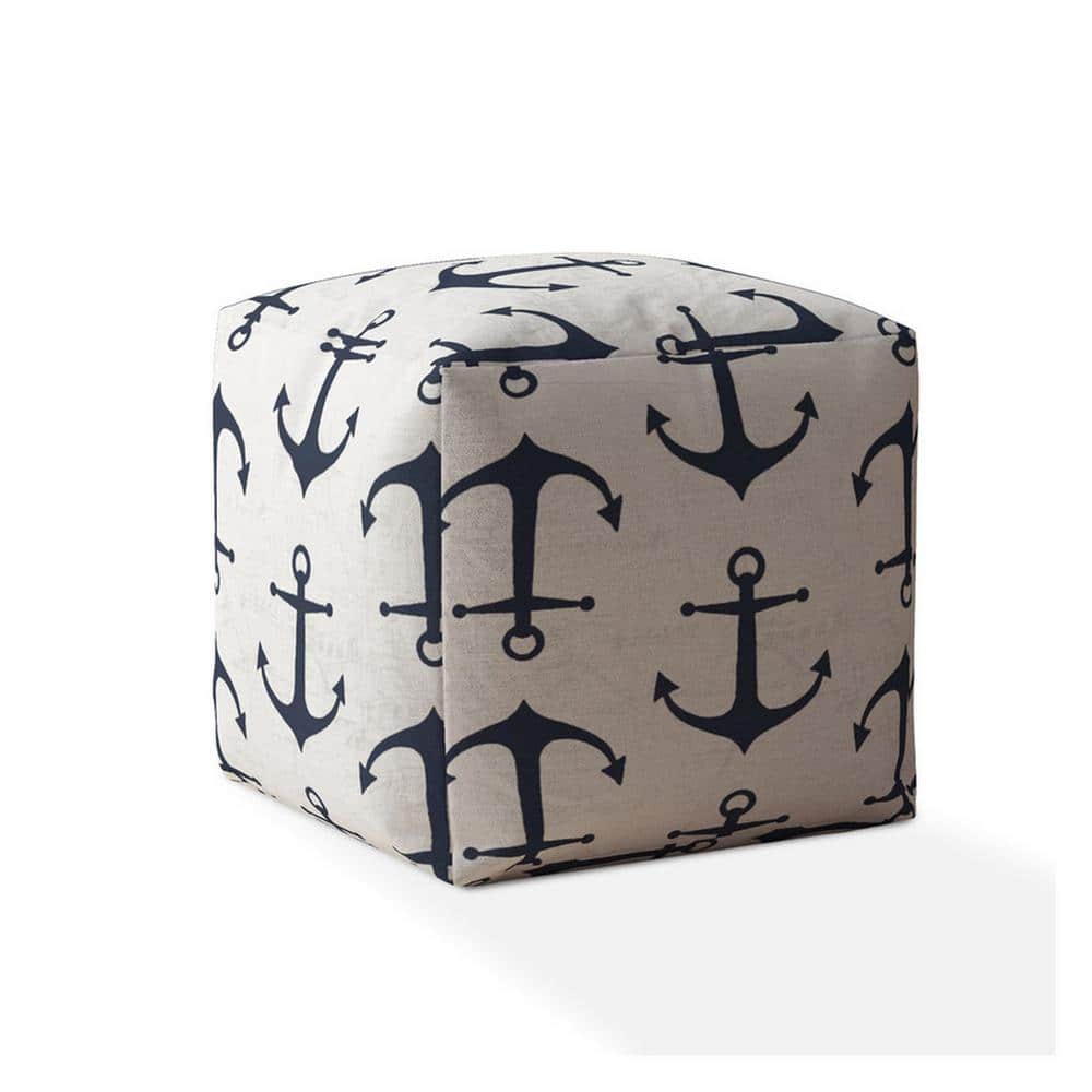HomeRoots Charlie Grey And Blue Fabric Square Pouf Cover Only ...