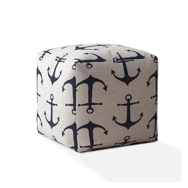 HomeRoots Charlie Grey And Blue Fabric Square Pouf Cover Only ...