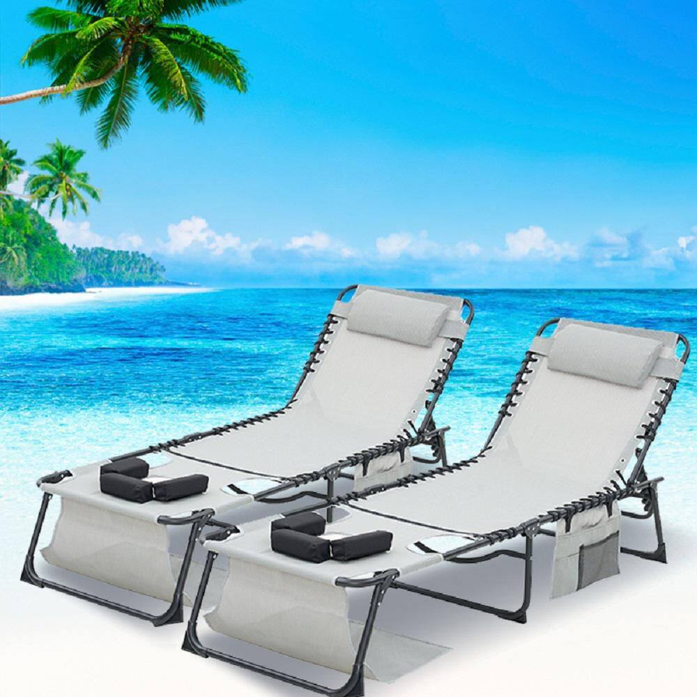 Tenleaf Gray 2 Sets Folding Metal Steel Outdoor with Adjustable 5 ...