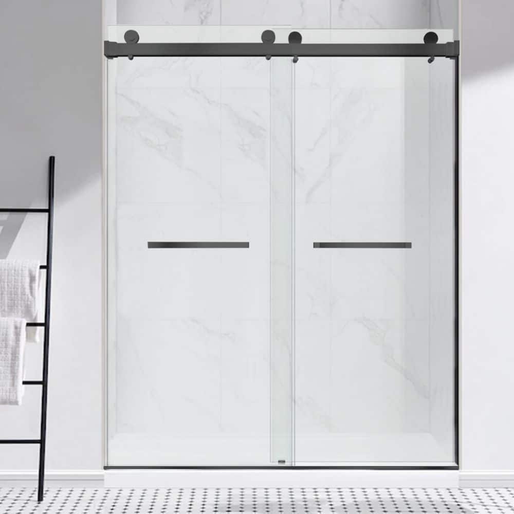 ANGELES HOME 66 in.-72 in. W x 76 in. H Double Sliding Frameless Shower ...