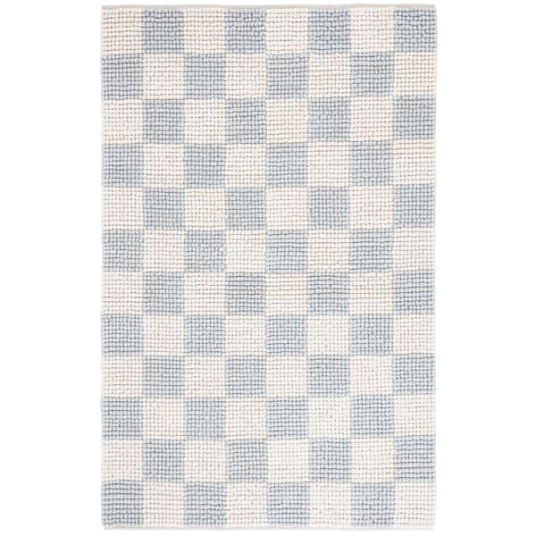 SAFAVIEH Natura 3 ft. x 5 ft. Light Blue/Ivory Modern Checkered Area ...