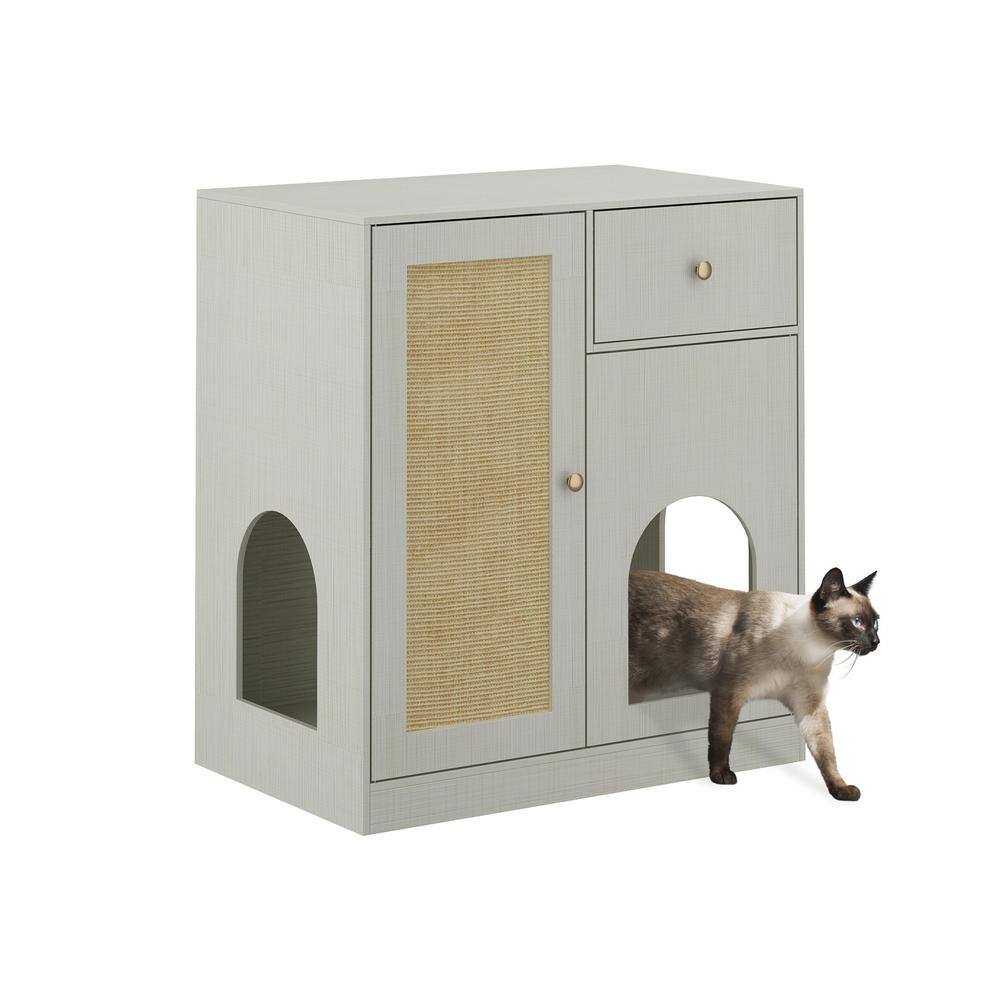 FUFU&GAGA Litter Box Enclosure With Sisal Door And 3 Cat Holes, Indoor ...