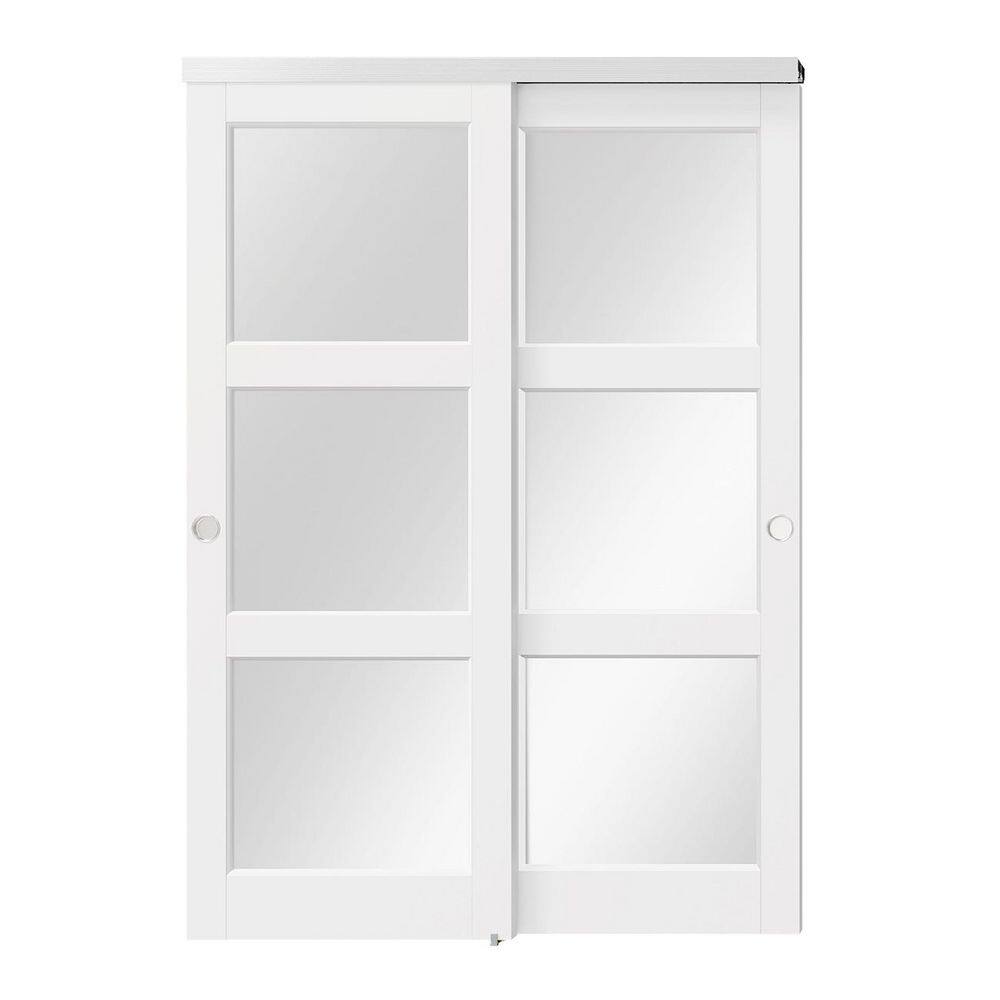 TENONER 60 in. x 80 in. White MDF and Solid Wood Double 3 Lite Mirrored ...
