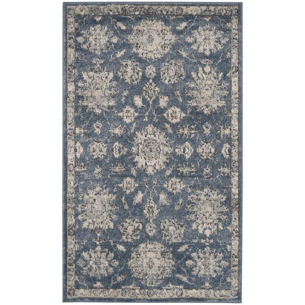 Nourison Concerto Blue/Beige 3 ft. x 5 ft. Vine and Bloom Traditional ...