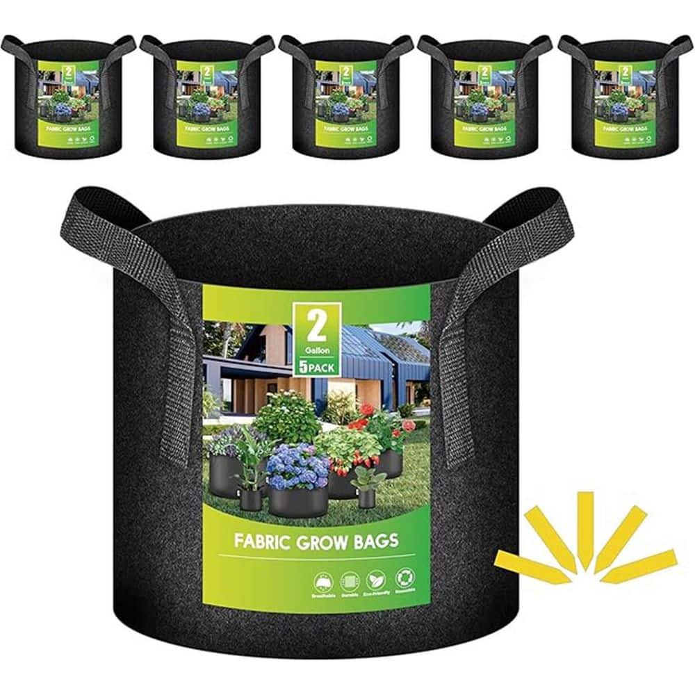 2 Gallon, 5 Pack Grow Bags, Nonwoven Fabric Pots Aeration Container ...