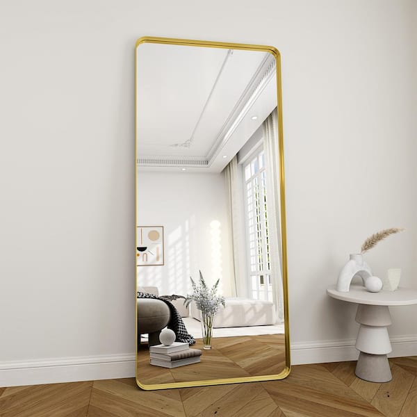 XRAMFY 30 in. W x 71 in. H Rectangular Modern Gold Aluminum Framed ...