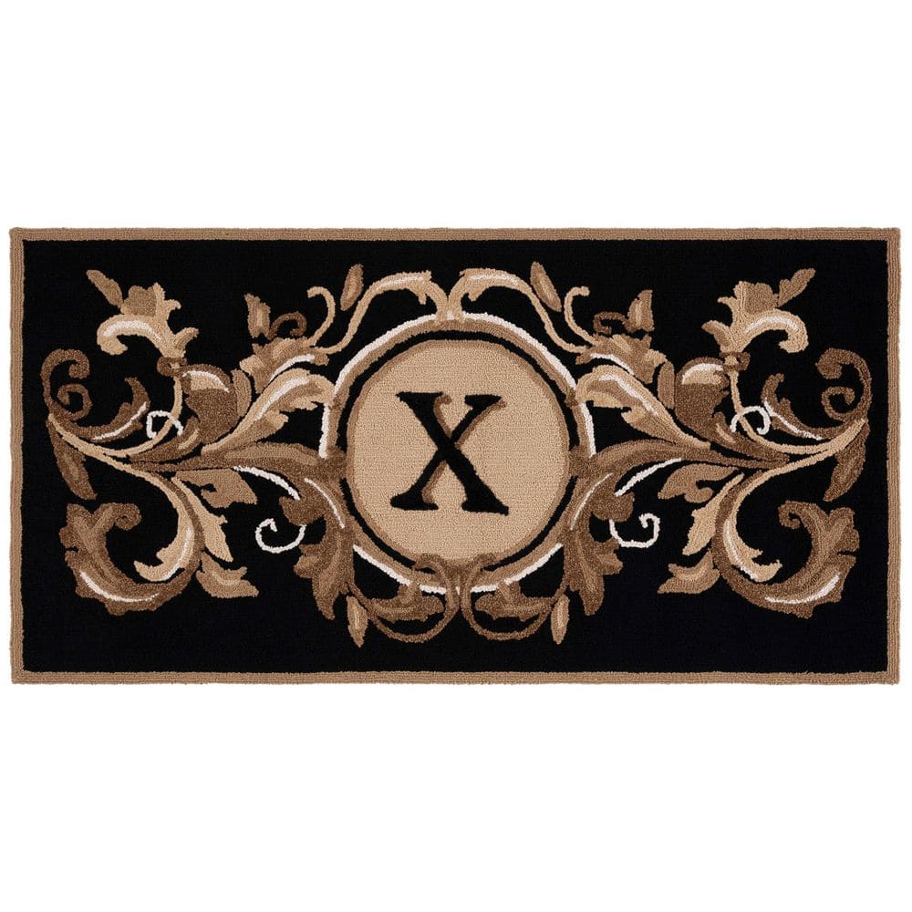 SAFAVIEH Monogram Black/Brown 3 ft. x 6 ft. "X" Floral Leaf Indoor ...