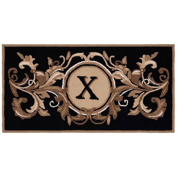 SAFAVIEH Monogram Black/Brown 3 ft. x 6 ft. "X" Floral Leaf Indoor ...