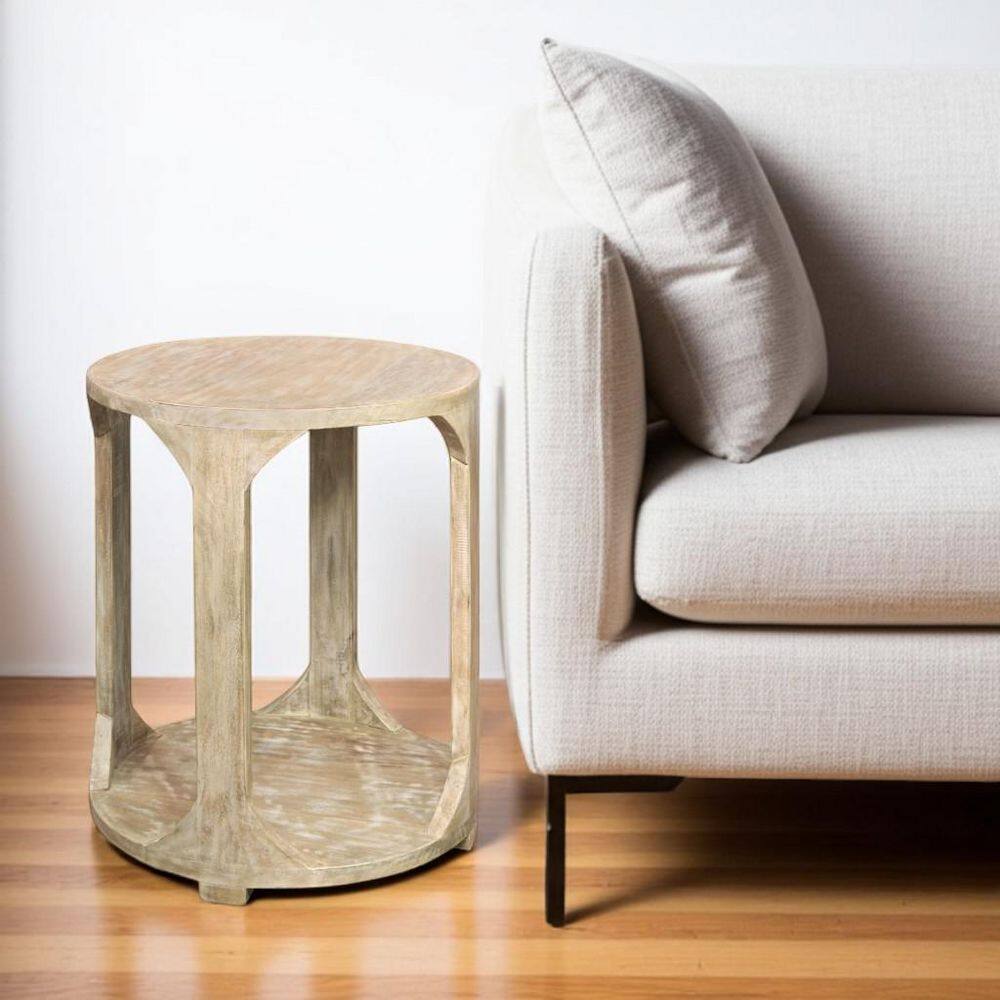 HomeRoots 20.00 in. Natural Round Solid Wood End Table 2000605349 - The ...