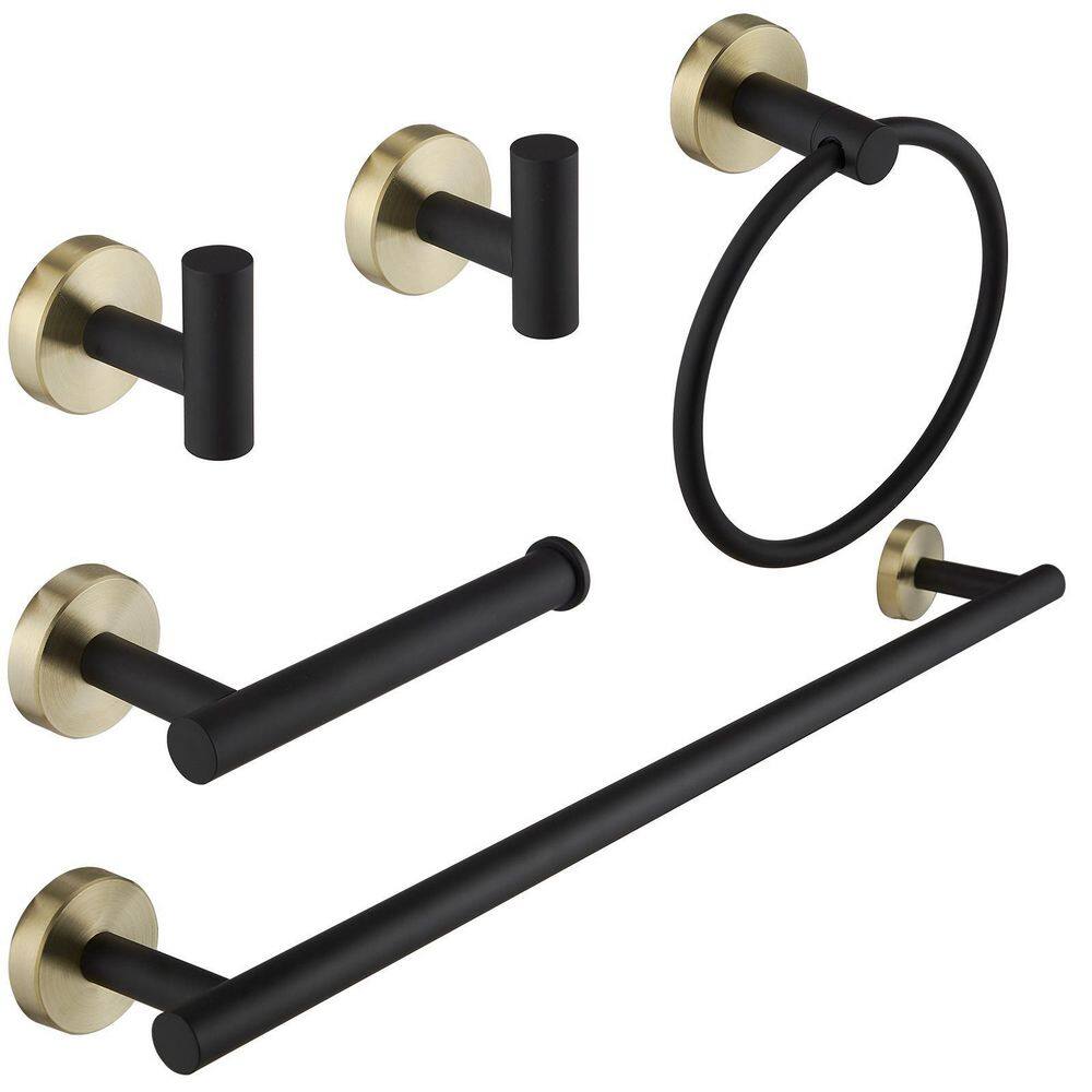 BWE 5-Piece Bath Hardware with Towel Bar Towel Hook Toilet Paper Holder ...