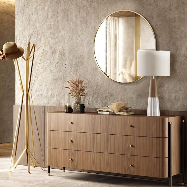20 in. W x 20 in. H Round Metal Framed Indoor Wall Mirror in Gold ...