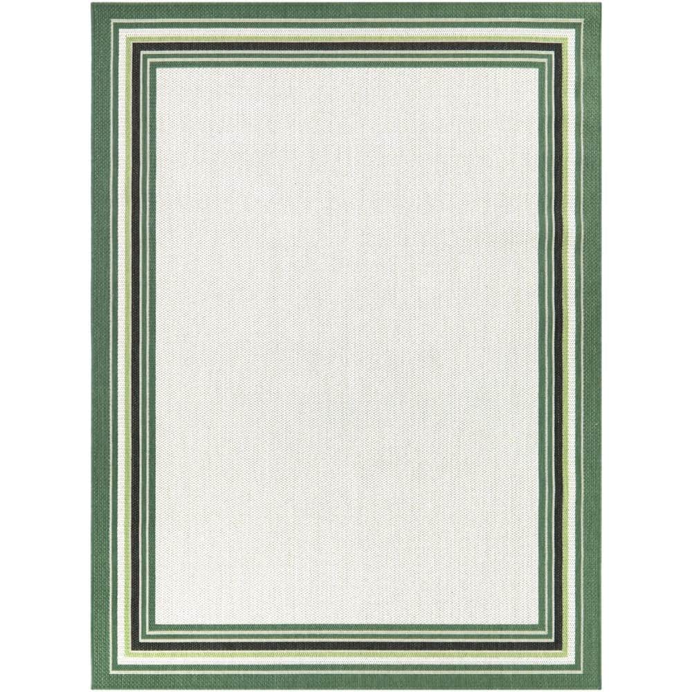 Hampton Bay Green 5 ft. x 7 ft. Striped Border Indoor/Outdoor Area Rug ...
