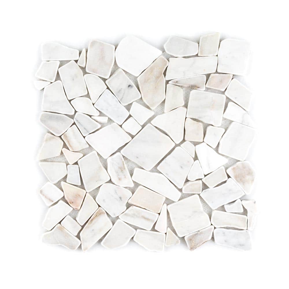 Jeffrey Court Elysian Shore White 12 in. x 12 in. Pebble Honed Marble ...