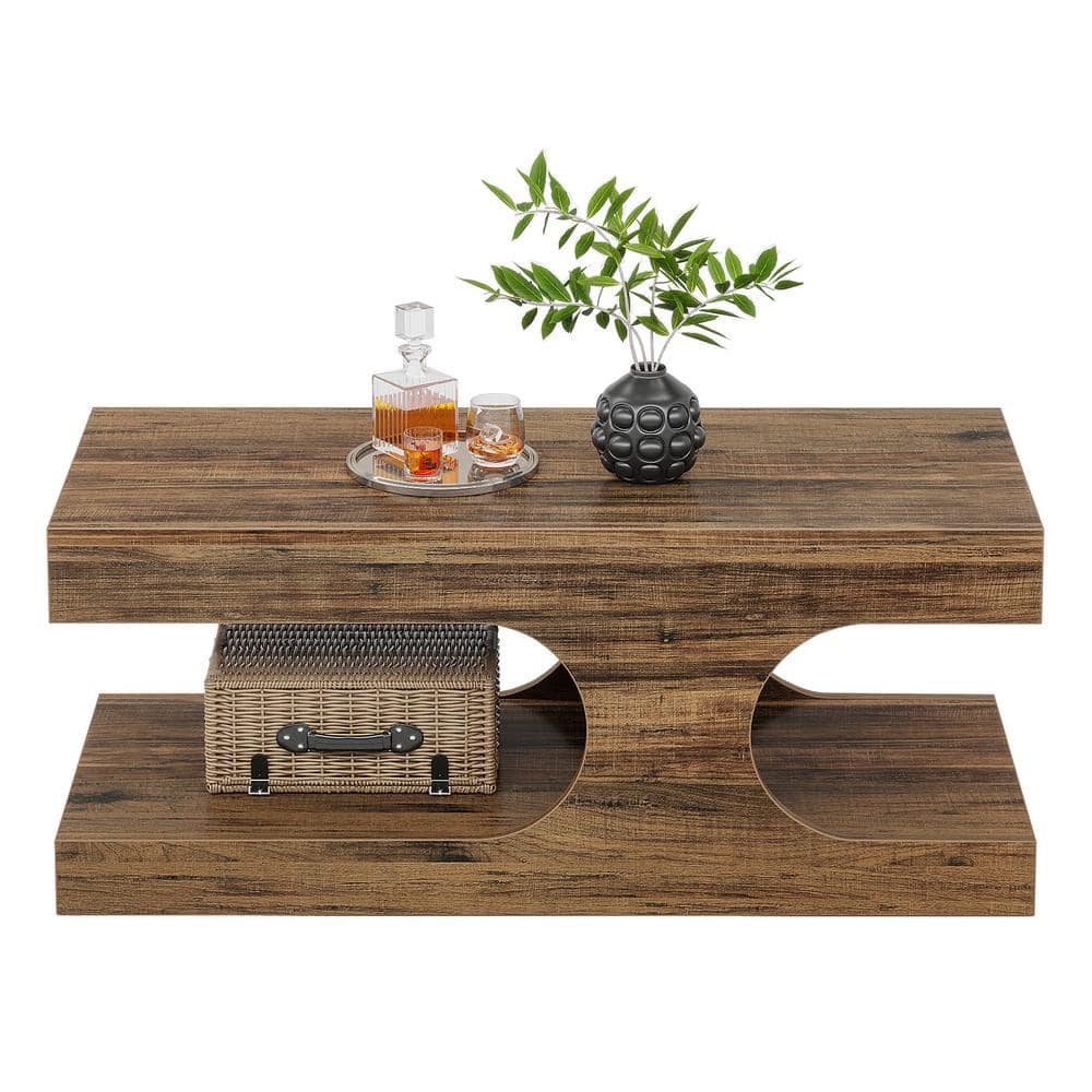 BYBLIGHT Kerlin 47 in. Brown Rectangle MDF Coffee Table with X-Shaped ...