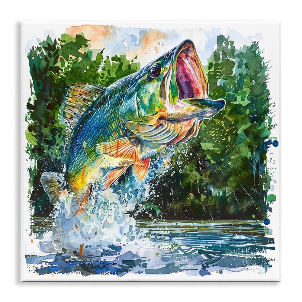Stupell Industries Splashing Bass Fish by LSR Design Studio Unframed ...