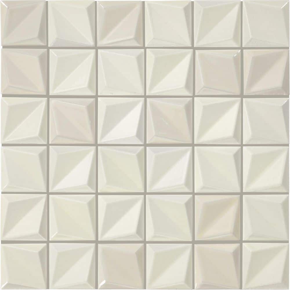 Daltile Artefino Vintage Pearl 12 in. x 12 in. Glossy Porcelain Floret ...
