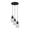 Savannah 10 in. 3-Light Matte Black Cord Pendant Light Smoke Bubble ...